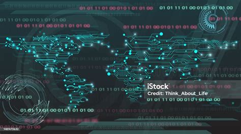 Abstract Cyan Color Hud Element And Circuit Board World Map Shape Illustration Background Stock