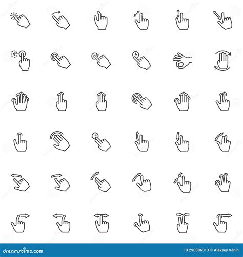 Touch Gestures Line Icons Set Stock Vector Illustration Of Flat Pack
