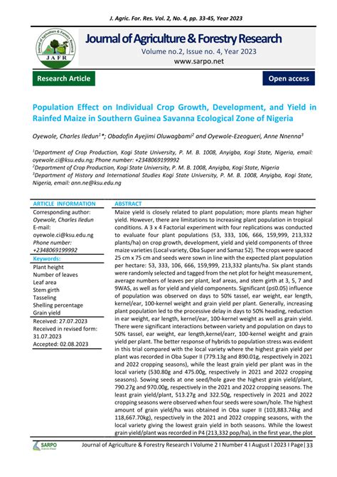 Pdf Population Effect On Individual Crop Growth Development And