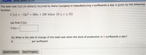 solved the total cost c x in dollars incurred by aloha