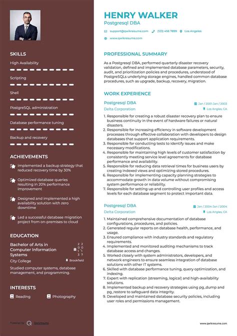 Postgresql Dba Resume Samples Qwikresume