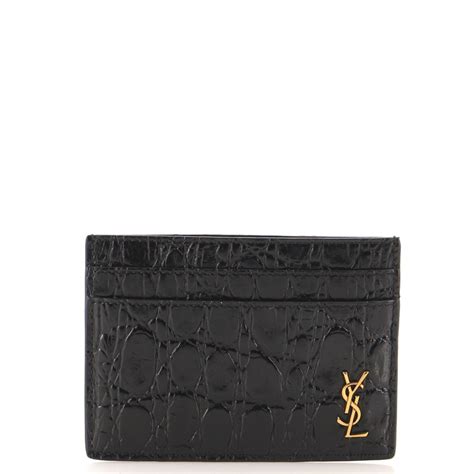 Tiny Classic Monogram Card Holder Crocodile Embossed Leather
