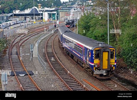 First Scotrail Class 156 Dmu Arrives At Railway Station In Oban Stock