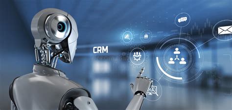 Crm Customer Relationship Management Automation Rpa Concept Robot Pressing Button On Screen 3d
