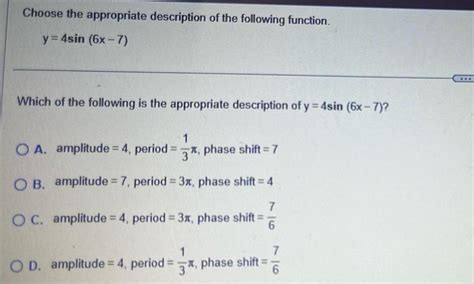 [answered] choose the appropriate description of the following function
