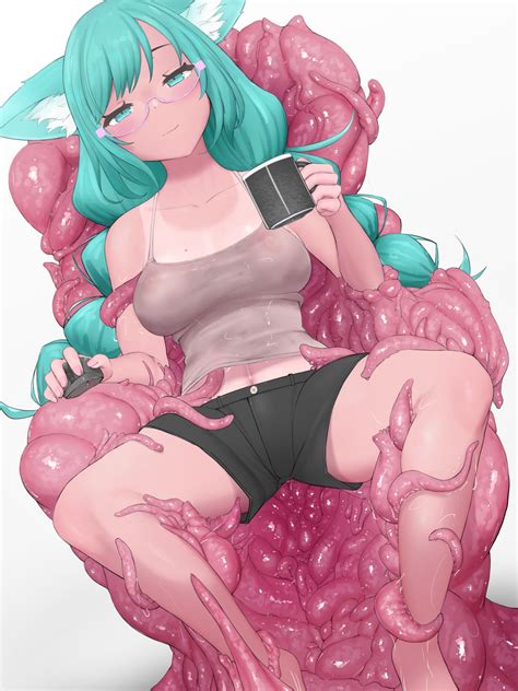 Shokushi Yuu Yuyake Hino Vrchat Highres Breasts Cat Girl Glasses