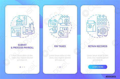 Stages Of Payroll Processing Blue Gradient Onboarding Mobile App Screen Stock Vector 5592853