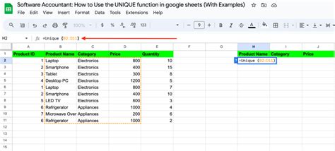 How To Use The UNIQUE Function In Google Sheets With Examples