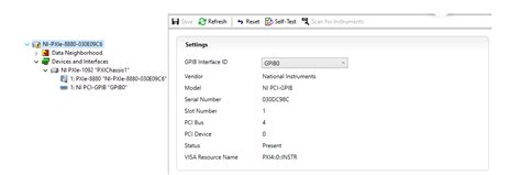 gpib built in interface is not showing up correctly on ni max for my