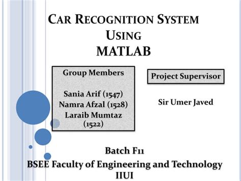 Number Plate Recognition System Using Matlab Pptx