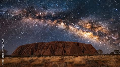 Uluru Ayers Rock Under A Starry Night Sky With The Milky Way Concept Of Travel Australia