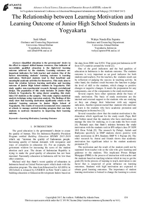 Pdf The Relationship Between Learning Motivation And Learning Outcome