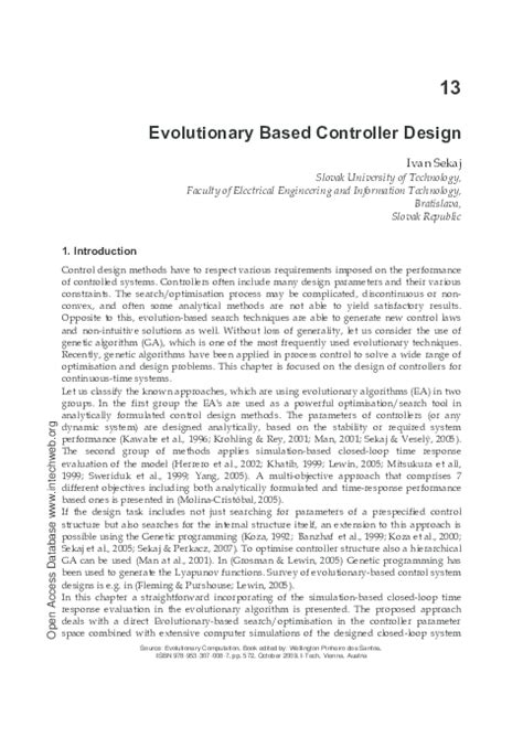 Pdf Evolutionary Based Controller Design