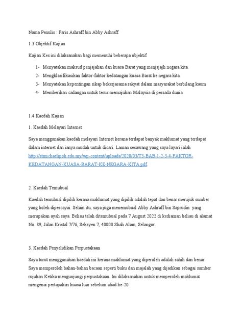 Kajian Kes Sejarah Faris Ashraff Bin Abby Ashraff Pdf