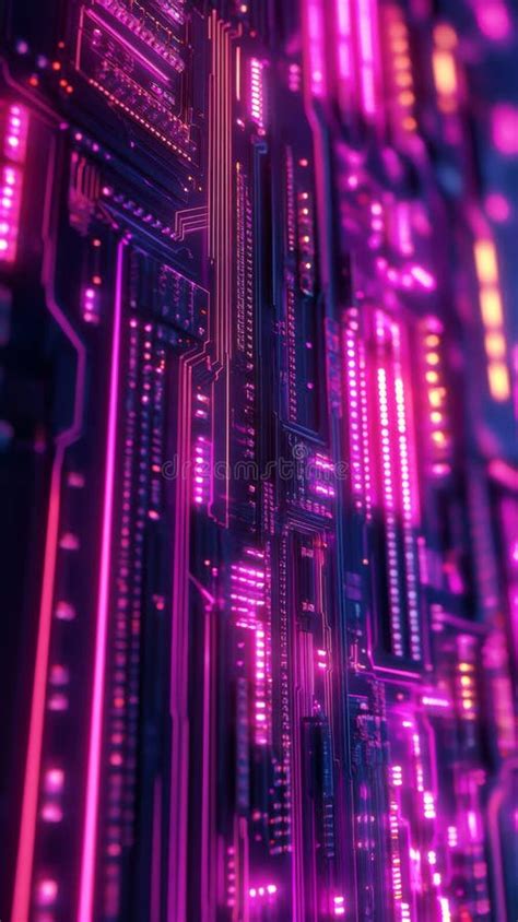 Glowing Circuit Board With Neon Lights Abstract Technology Design