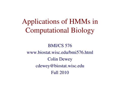 Ppt Applications Of Hmms In Computational Biology Powerpoint