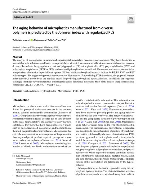 Pdf The Aging Behavior Of Microplastics Manufactured From Diverse