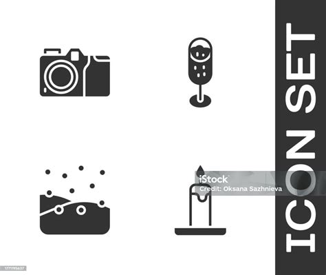 불타는 촛불 사진 카메라 강설량 샴페인 잔 아이콘 설정 벡터 겨울에 대한 스톡 벡터 아트 및 기타 이미지 겨울 공휴일 내리는 눈 Istock