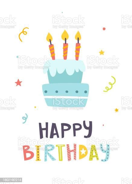 글자가 있는 생일 케이크 그림 아이들을 위한 생일 축하 낙서 인사말 카드 귀여운 케이크와 함께 축하 배너입니다 생일 케이크 초에 대한 스톡 벡터 아트 및 기타 이미지