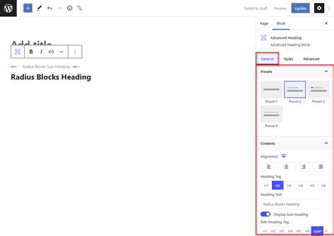 Advanced Heading Block Radius Blocks Documentation