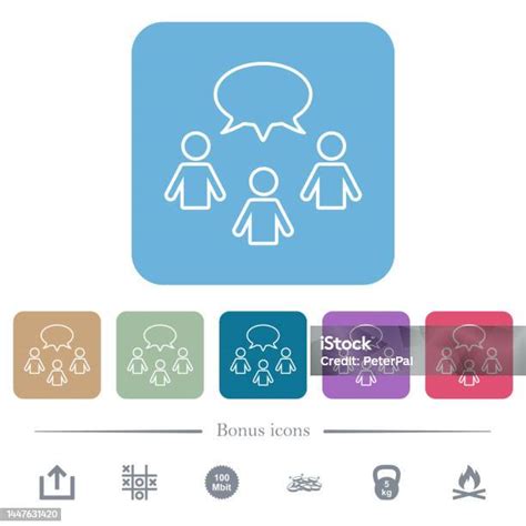 타원형 거품 윤곽선 평면 아이콘을 가진 세 명의 말하는 사람 컬러 둥근 사각형 배경 기포에 대한 스톡 벡터 아트 및 기타 이미지 기포 선 아이콘 토론 Istock