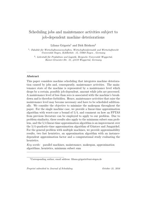 Pdf Scheduling Jobs And Maintenance Activities Subject To Job