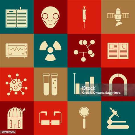 현미경 자석 열린 책 주사기 방사능 심장 검사 과학 및 분자 아이콘이있는 컴퓨터 모니터를 설정하십시오 벡터 건강 모니터링에 대한