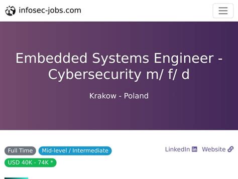 Hiring Embedded Systems Engineer Cybersecurity M F D In Krakow Poland Rinfosecjobs