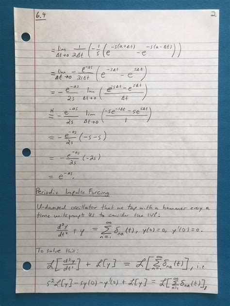 Professor Franks Math Blog 64 Delta Functions And Impulse Forcing