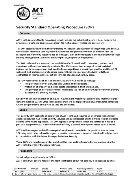 Security Standard Operating Procedures Pdf Emergency Department