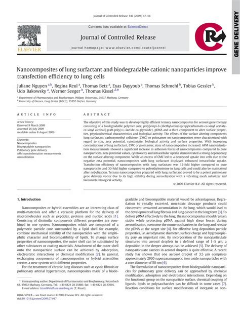 Pdf Nanocomposites Of Lung Surfactant And Biodegradable Cationic Nanoparticles Improve