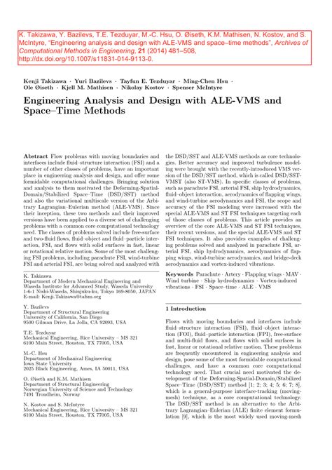[pdf] engineering analysis and design with ale vms and space time methods