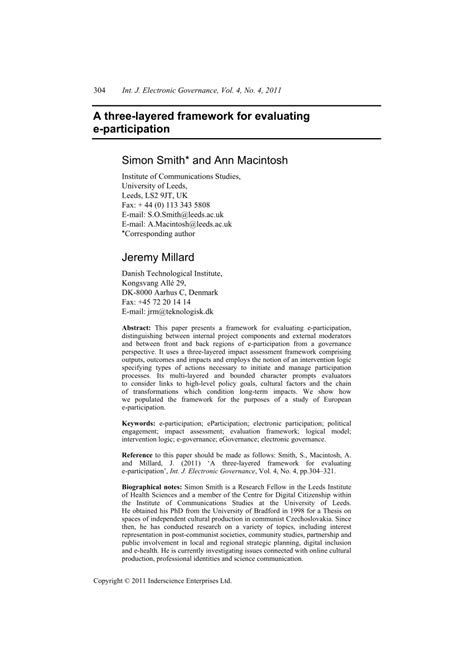 Pdf A Three Layered Framework For Evaluating E Participation