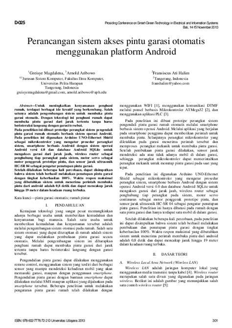 Pdf Perancangan Sistem Akses Pintu Garasi Otomatis Menggunakan