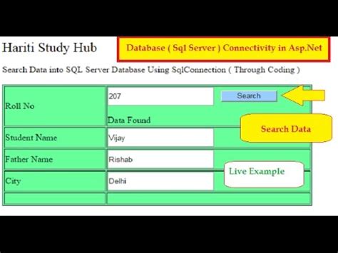 Search Or Find Data From Sql Server Database Using SqlConnection In Asp