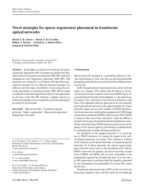 Pdf Novel Strategies For Sparse Regenerator Placement In Translucent Optical Networks