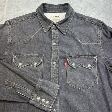 Vintage Levis Denim Shirt Mens Small Longhorn Pearl Snap Saw Tooth