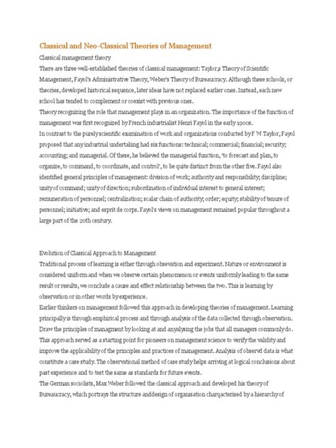 Classical And Neo Classical Approach Of Management Systems Theory Classical And Neo Classical Approach Of Management Systems Theory