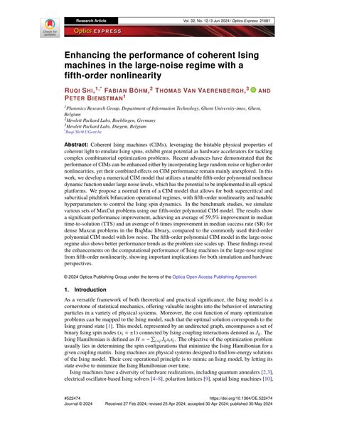 Pdf Enhancing The Performance Of Coherent Ising Machines In The Large Noise Regime With A