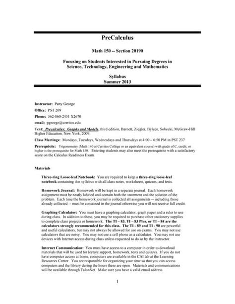 Math 1 Syllabus Math In The Modern World Docx