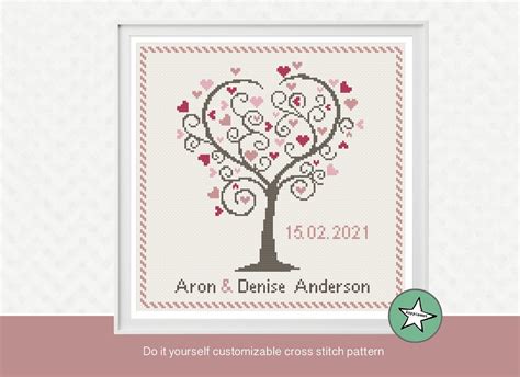 Wedding Cross Stitch Pattern Love Tree Diy Customizable Modern Pattern Wedding Anniversary