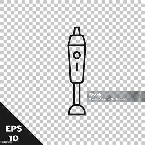 투명 한 배경에 격리 된 검은 선 블렌더 아이콘입니다 그릇 주방 전기 고정 믹서기 스무디 칵테일 또는 주스 요리 벡터 일러스트레이션 가정 생활에 대한 스톡 벡터 아트 및