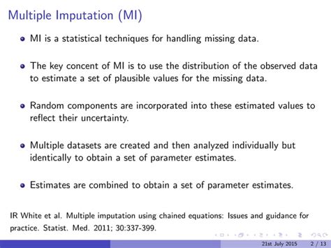 Sheffieldr July Meeting Multiple Imputation With Chained Equations