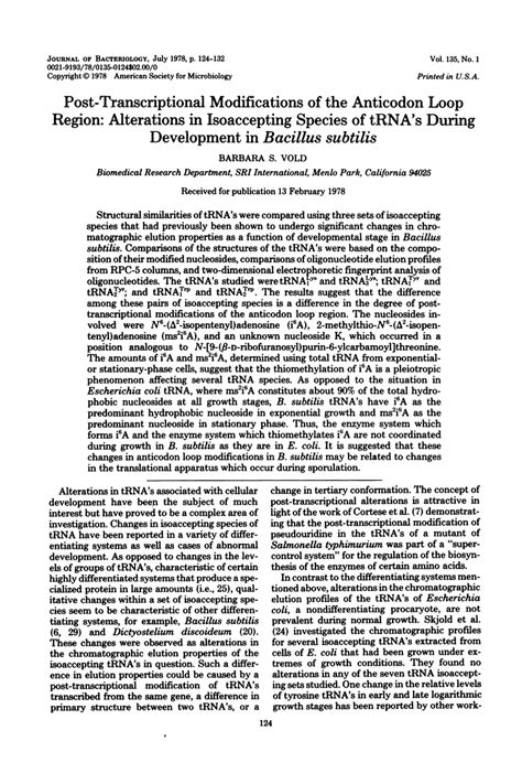 Post Transcriptional Modifications Of The Anticodon Loop Region