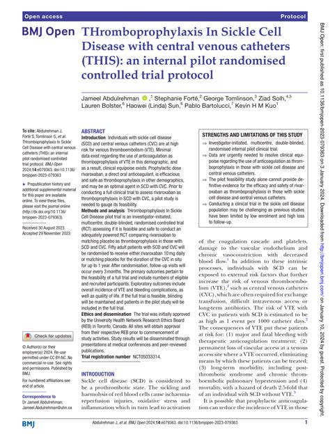 Pdf Thromboprophylaxis In Sickle Cell Disease With Central Venous Catheters This An