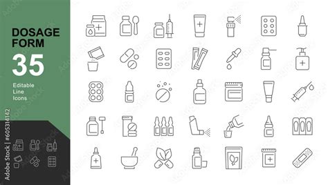 Dosage Form Line Editable Icons Set Vector Illustration In Modern Thin Dosage Form Line Editable Icons Set Vector Illustration In Modern Thin