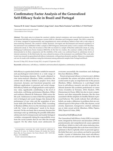 Pdf Confirmatory Factor Analysis Of The Generalized Self Efficacy