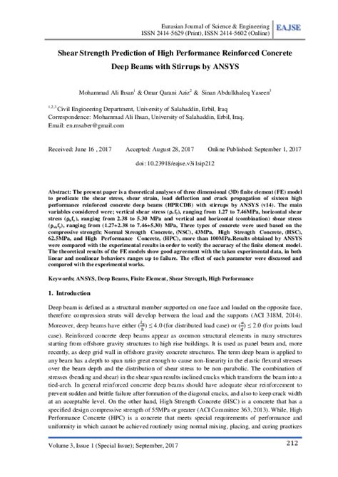 Pdf Shear Strength Prediction Of High Performance Reinforced Concrete Deep Beams With Stirrups