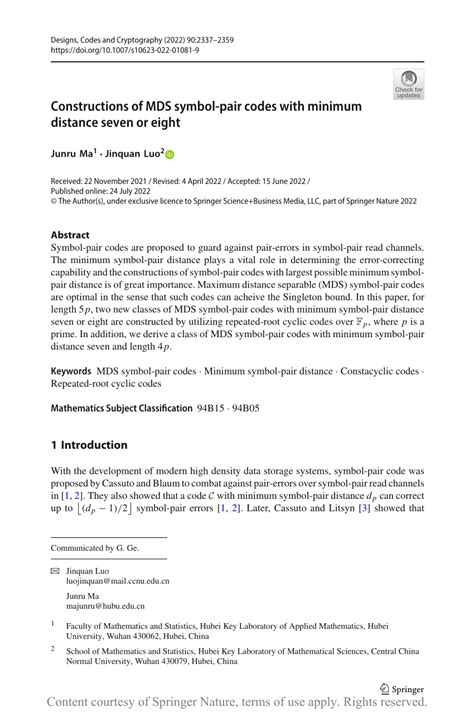 Constructions Of Mds Symbol Pair Codes With Minimum Distance Seven Or Eight Request Pdf