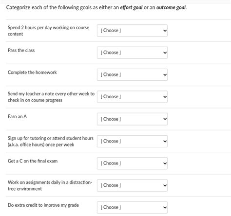 Solved Categorize Each Of The Following Goals As Either An